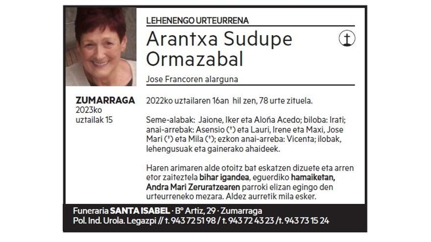 ARANTXA SUDUPE ORMAZABAL