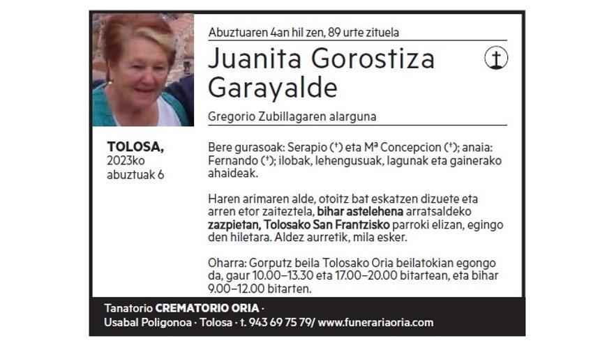 JUANITA GOROSTIZA GARAYALDE