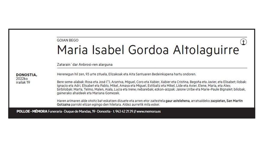 MARIA ISABEL GORDOA ALTOLAGUIRRE