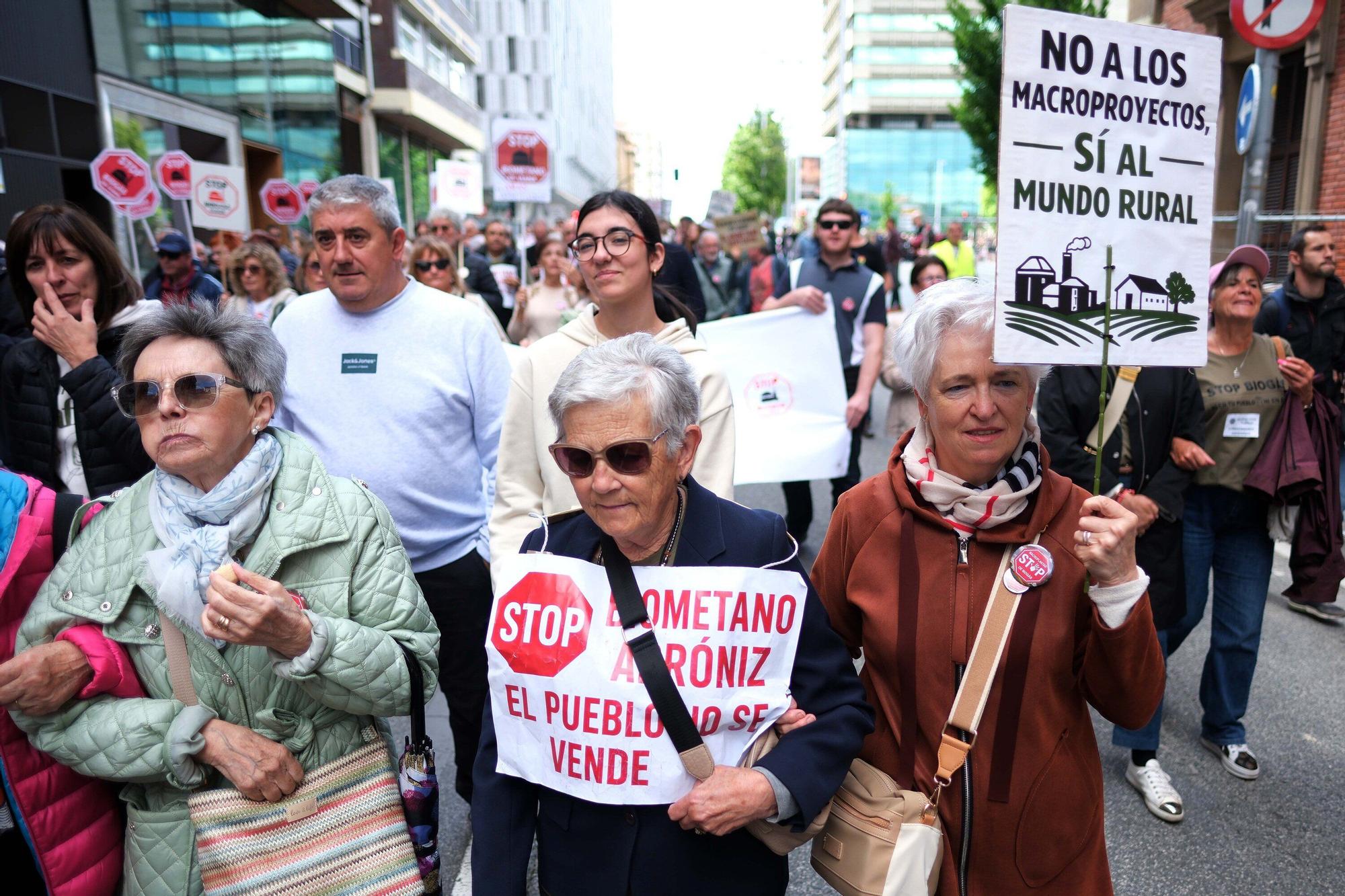 Fotos de la protesta contra las macroplantas de biogás en Pamplona