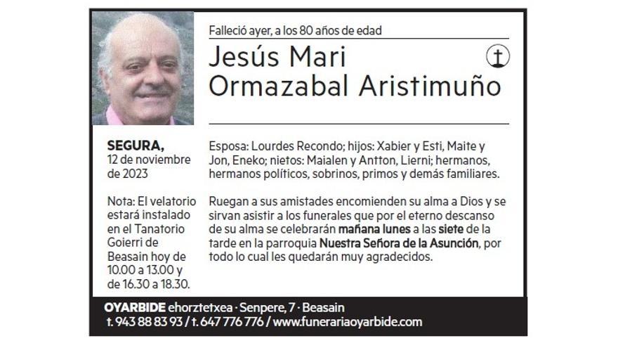JESUS MARI ORMAZABAL ARISTIMUÑO