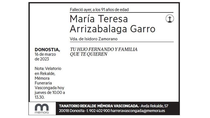 MARIA TERESA ARRIZABALAGA GARRO