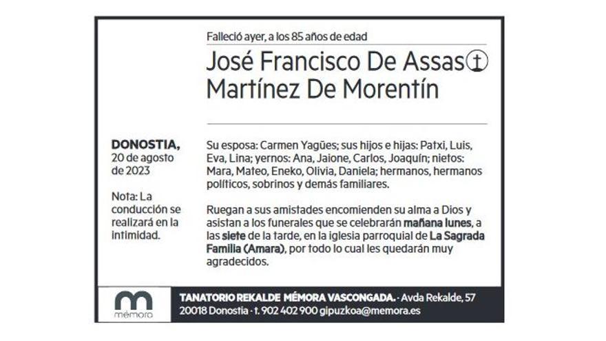 JOSE FRANCISCO DE ASSAS MARTINEZ DE MORENTIN